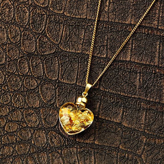 Glass heart pendant with 23K gold leaf incl. gold plated chain